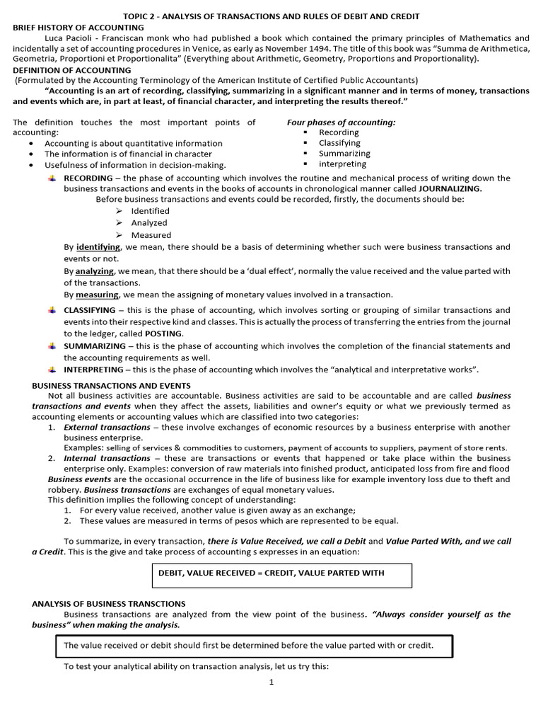 TOPIC 2 Analysis and Rules of DR and CR | PDF | Debits And Credits ...