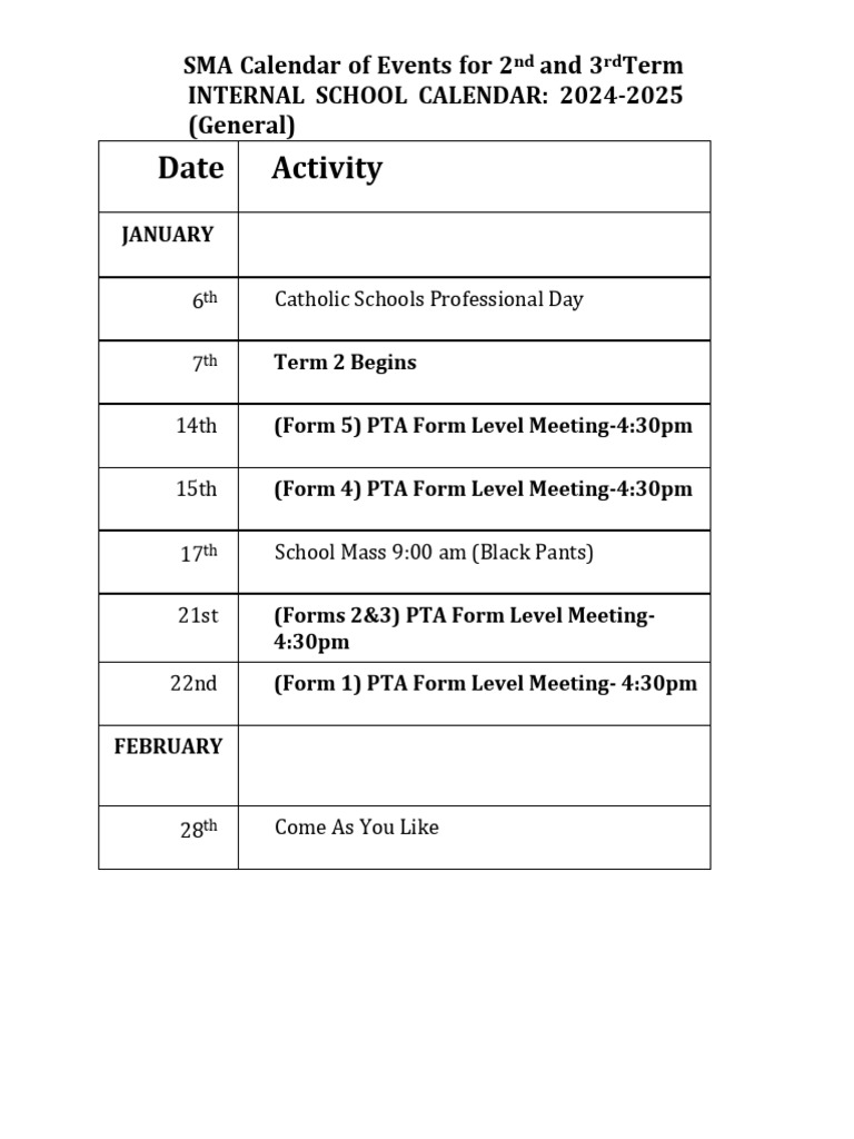School Calendar - 2024-2025 - 2nd & 3rd Terms (General) | PDF