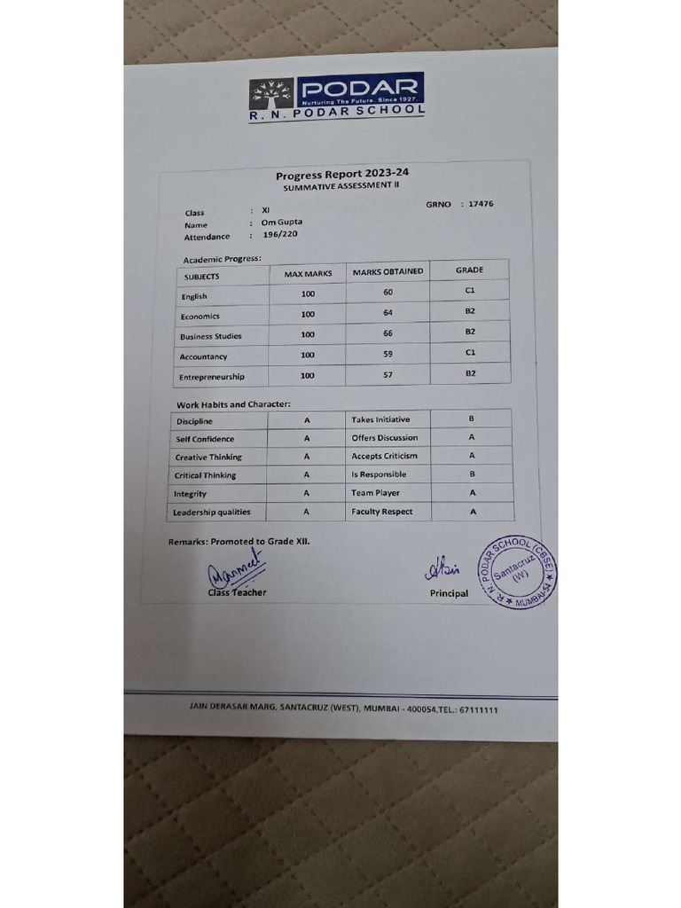 OM - 11TH Marksheet | PDF