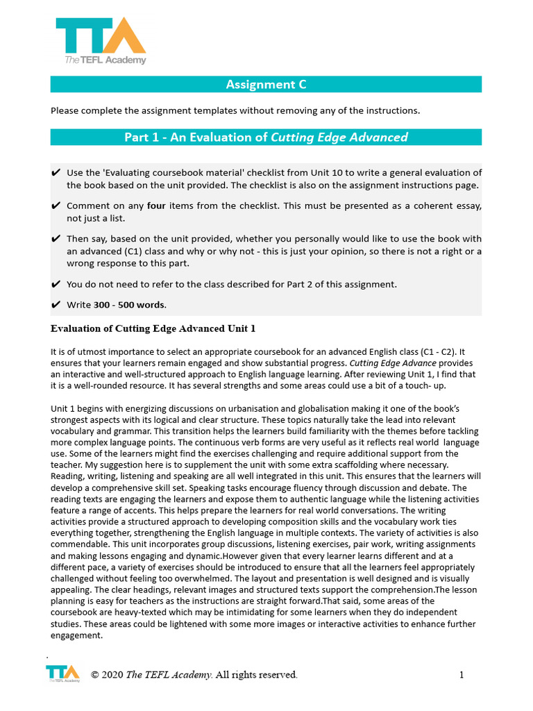 Evaluation of Cutting Edge Advanced Coursebook | PDF | Vocabulary ...