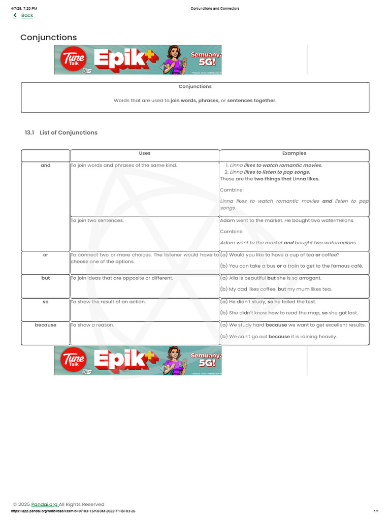Conjunctions and Connectors | PDF | Language Mechanics | Grammar