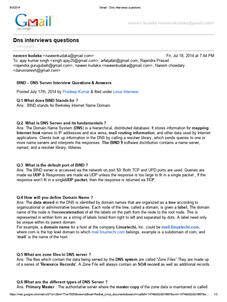 Gmail - Dns interviews questions | PDF | Domain Name System | Internet Governance