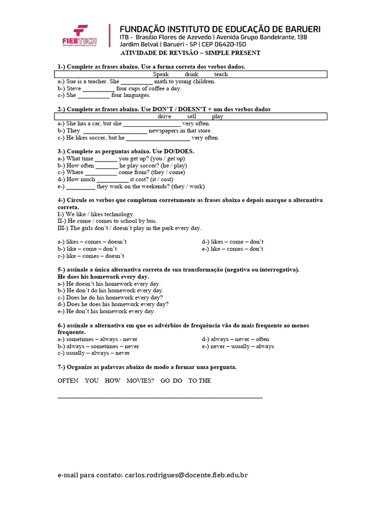 Grammar Review-Simple Present | PDF