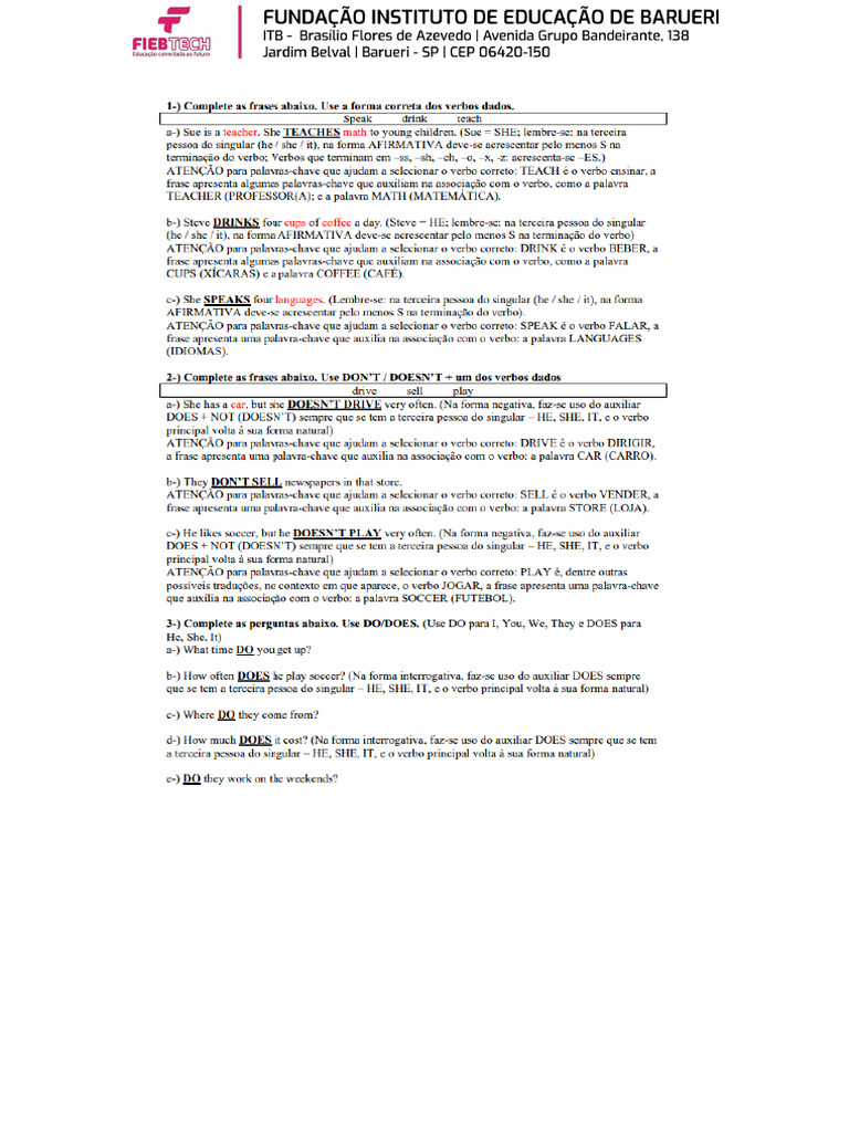 Grammar Review-Simple Present-Respostas Comentadas | PDF