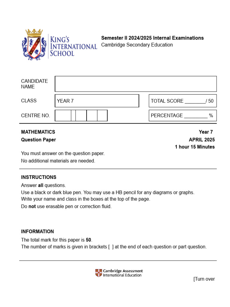 April 2025 Mathematics Y7 | PDF | Vertex (Geometry) | Circle