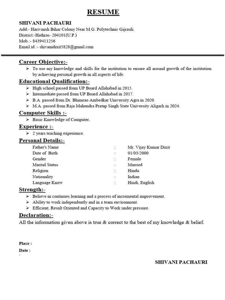 Shivani Pachauri Resume Overview | PDF