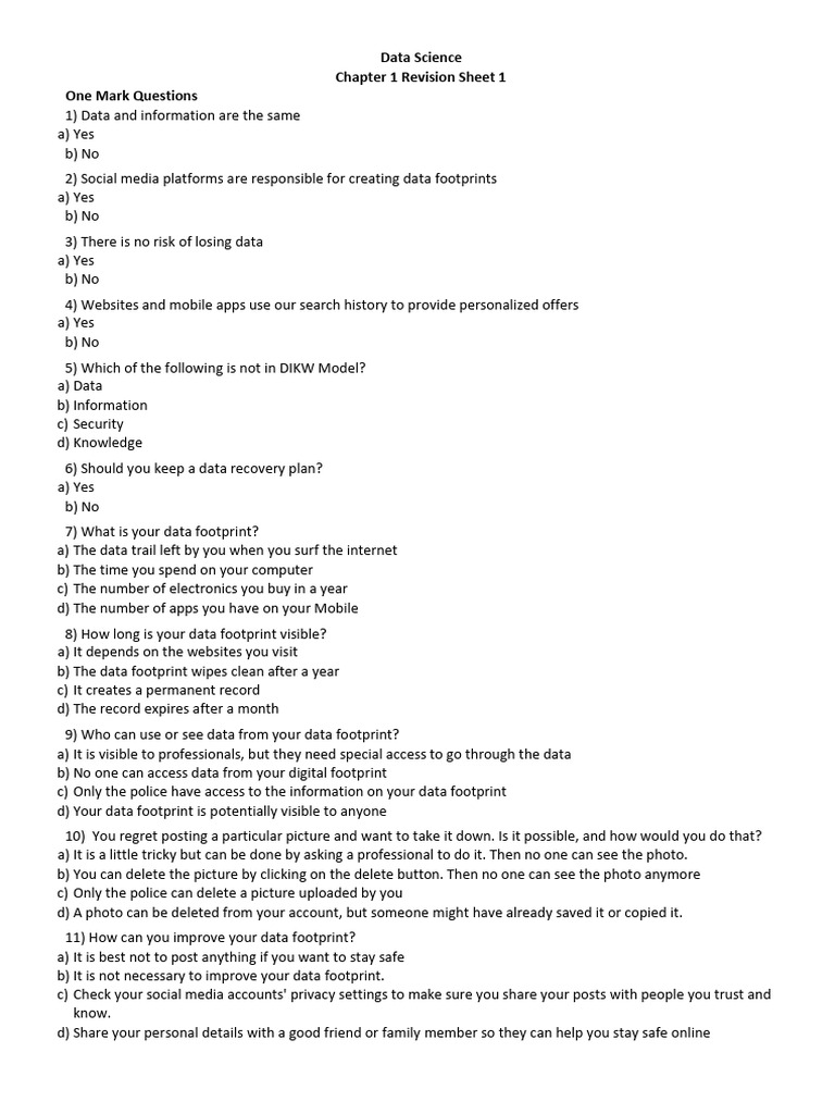 Data Science Revision Sheet Question Bank | PDF | Data Analysis | Analytics