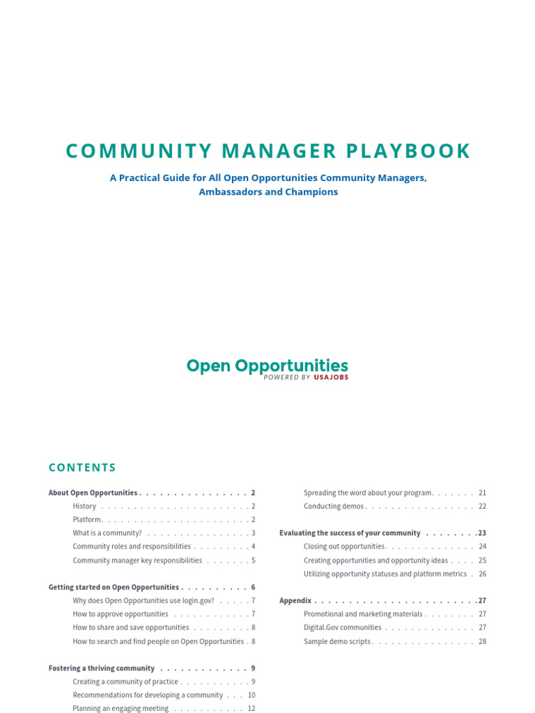 Open Opportunities Community Manager Guide | PDF | Mentorship | Community