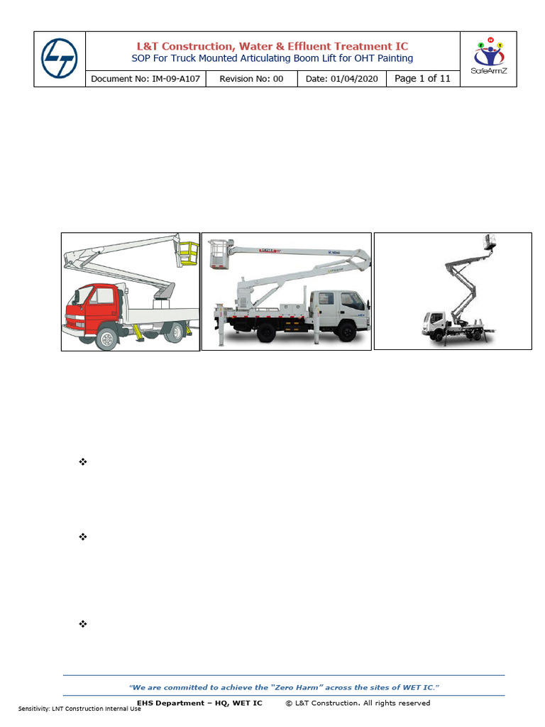 IM 09 A107 SOP For Truck Mounted Articulating Boom Lift For OHT Painting PDF | PDF | Elevator ...
