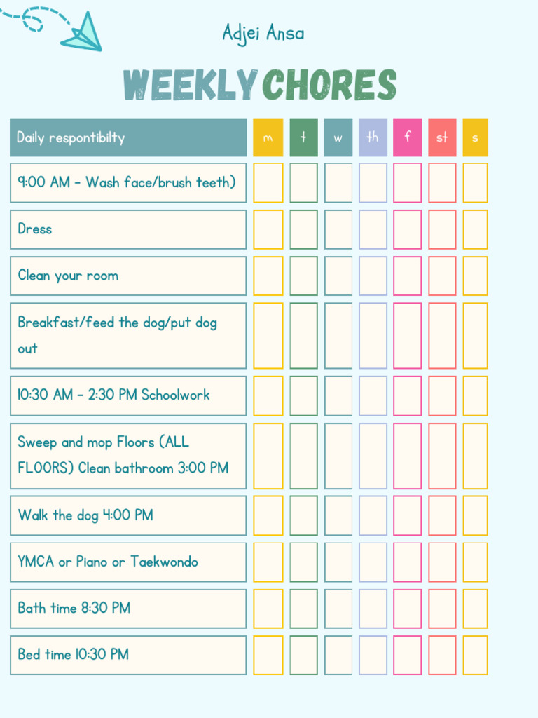 Blue and Green Minimalist Chore Charts Planner | PDF