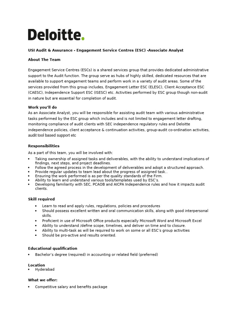 USI-ESC - Associate Analyst | PDF | Audit | Leadership