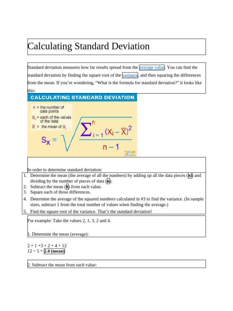 Calculating Standard Deviation | PDF | Variance | Standard Deviation