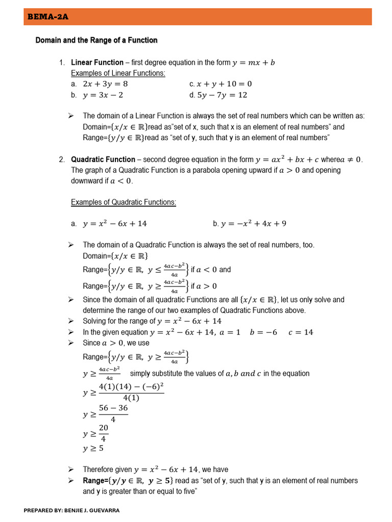 Domain and The Range of A Function | PDF | Quadratic Equation ...