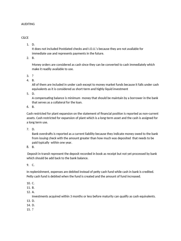 Cash and Cash Equivalents Audit Guide | PDF | Banks | Cash