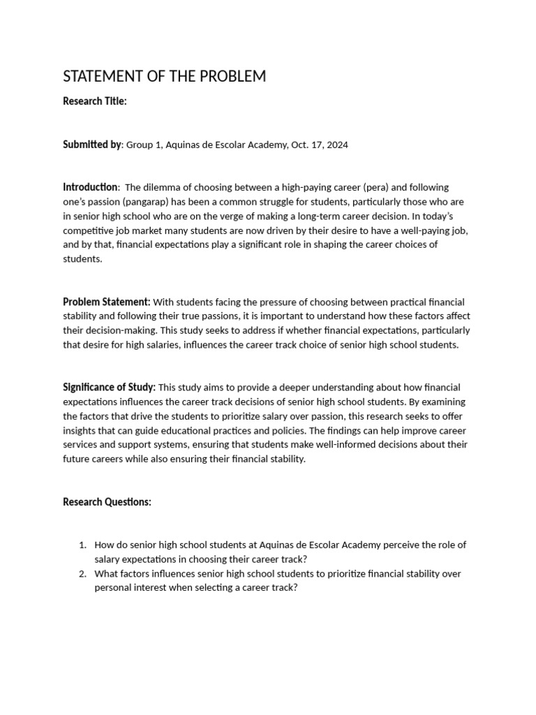 Statement of The Problem | PDF