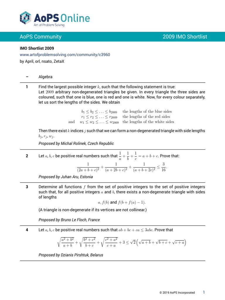 2009 IMO Shortlist Problems and Solutions | PDF | Geometric Shapes | Mathematics