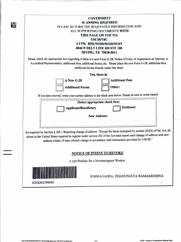 Notice of Intent to Revoke I-129 Petition | PDF