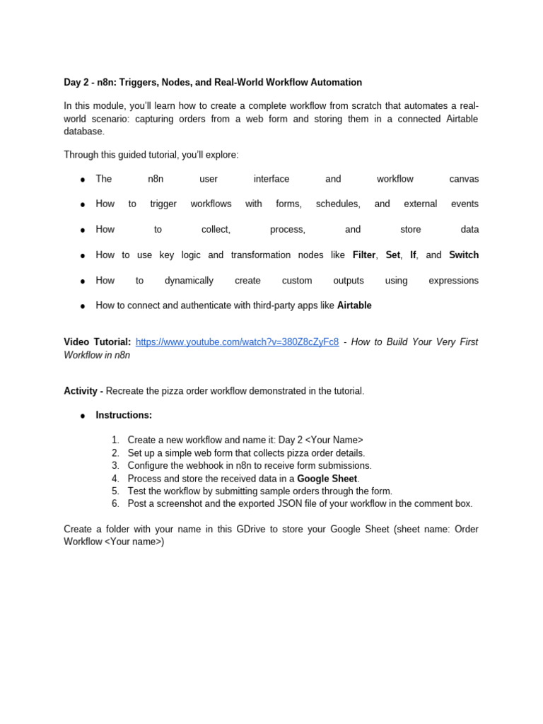 n8n - Triggers, Nodes, and Real-World Workflow Automation | PDF