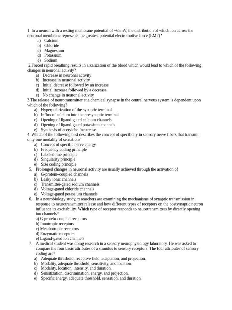 Practice MCQ Block 4 HBS | PDF | Chemical Synapse | Synapse