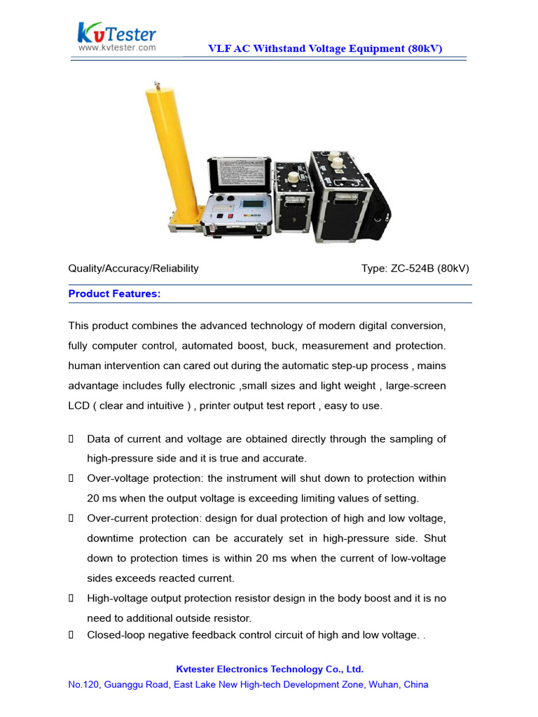 ZC-524B 80kv VLF AC Withstand Voltage Equipment Introduction | PDF | High Voltage | Alternating ...
