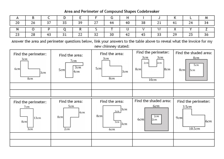 Area and Perimeter of Compound Shapes Codebreaker | PDF