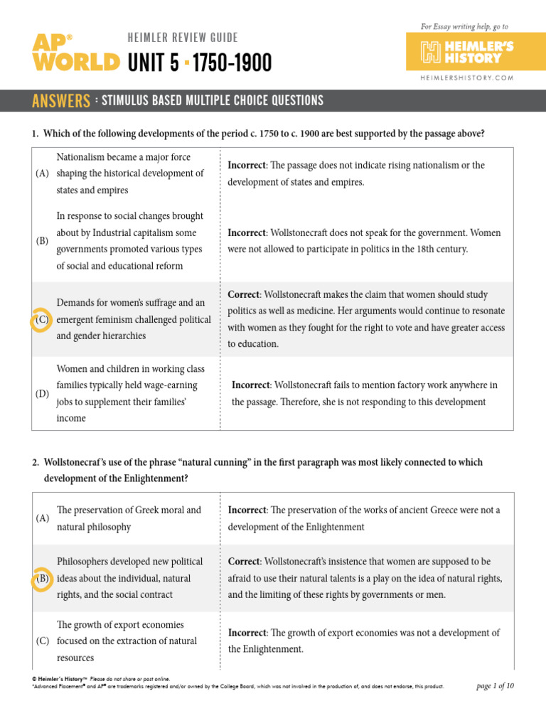 AP World HRG Unit 5 MCQ Answers | PDF | Ottoman Empire | Feminism