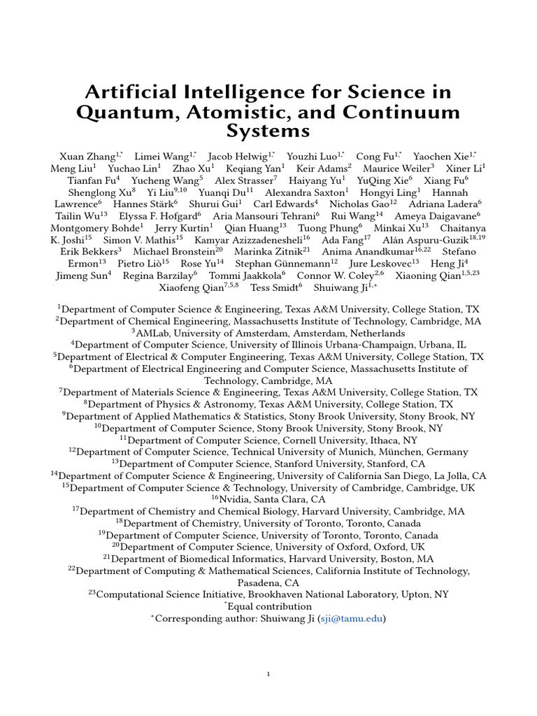 Artificial Intelligence For Science in Quantum, Atomistic, and Continuum Systems | PDF ...