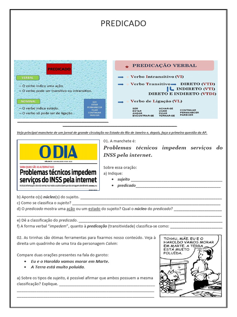 Análise Sintática e Predicativa em Textos | PDF | Assunto (gramática ...