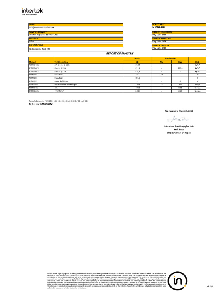 Quality Certificate - MGO - TWB - 250 - 11 - 05 - 23 | PDF