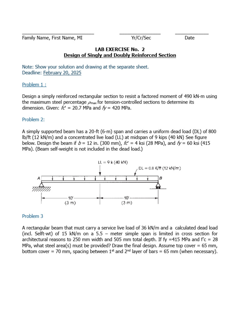 Exercise2-Doubly Reinforced | PDF