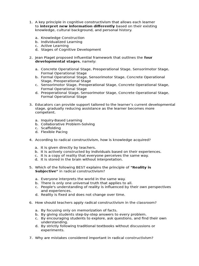 Constructivism Quiz | PDF | Constructivism (Philosophy Of Education) | Learning