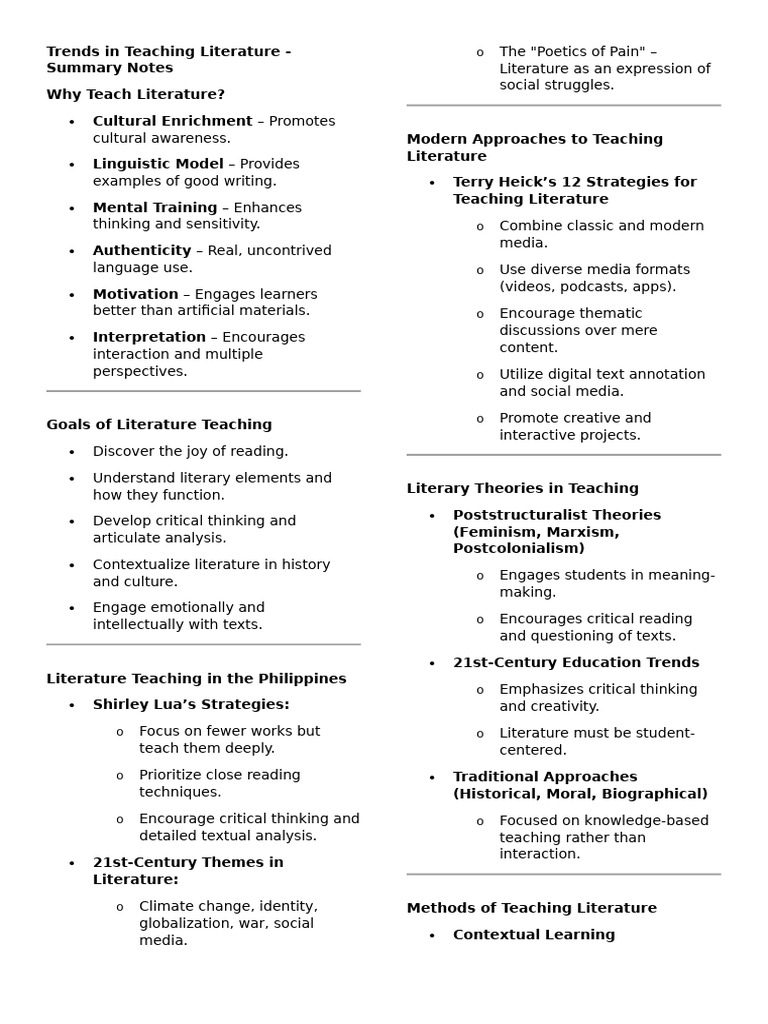 Effective Strategies for Teaching Literature | PDF | Reading ...