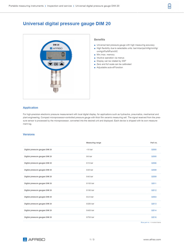 Universal Digital Pressure Gauge DIM 20 DB en | PDF | Pressure ...