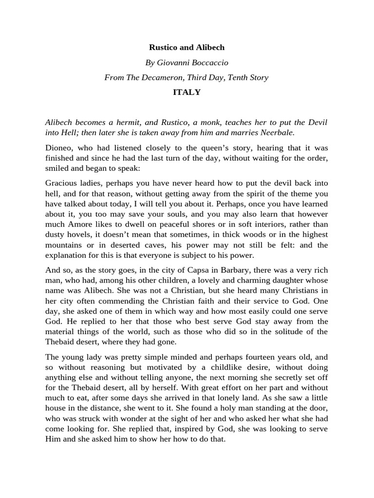 Rustico and Alibech | PDF | The Decameron | Religious Belief And Doctrine