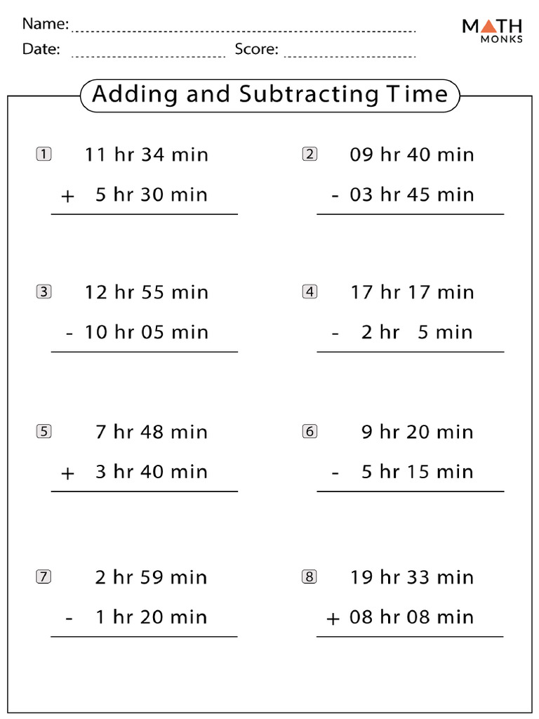 Adding and Subtracting Time Worksheets | PDF