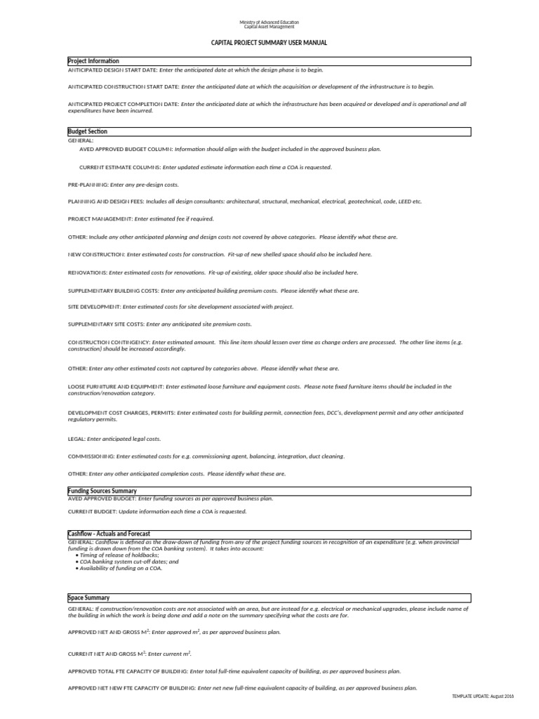 Carg Template 10 Capital Project Summary | PDF | Economies