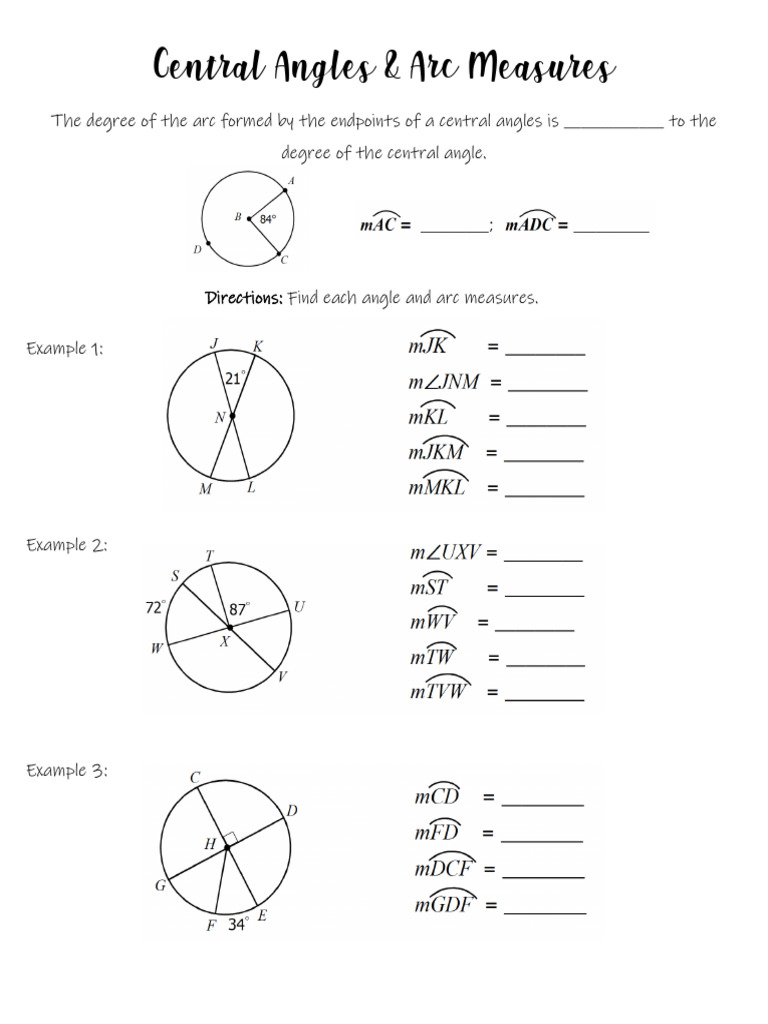 Central Angles & Arc Measures Notes | PDF