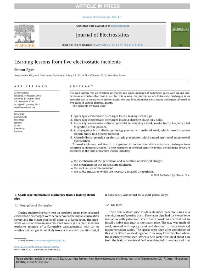 Lessons From Electrostatic Charges Incidents | PDF | Electrostatic ...