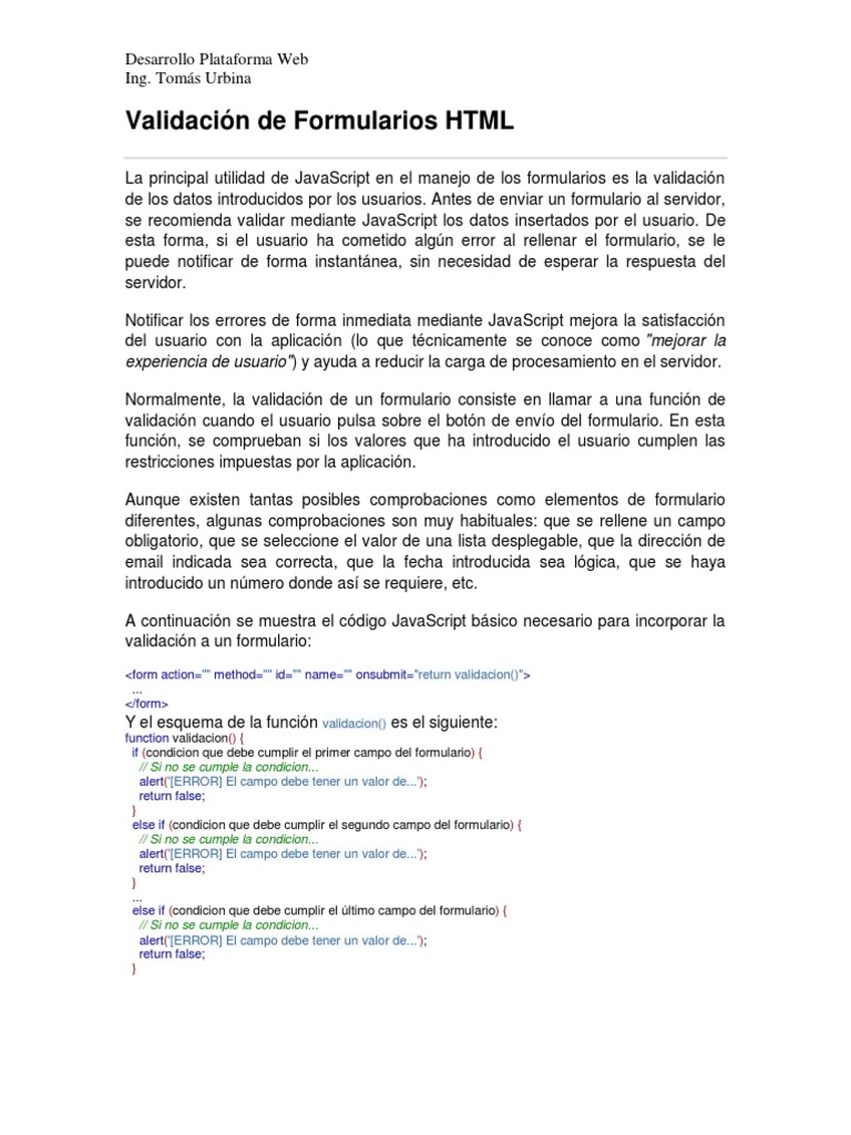 DPWEB-I02 - Validación de Formularios HTML | PDF | Script Java | Servidor web