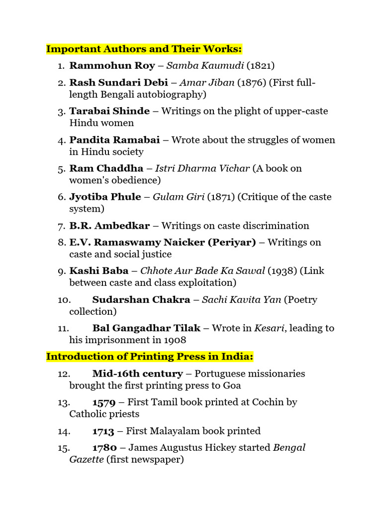 Important Authors and Their Works | PDF