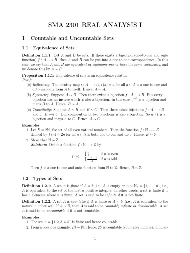 SMA 2301 Real Analysis I Notes | PDF | Set (Mathematics) | Mathematics