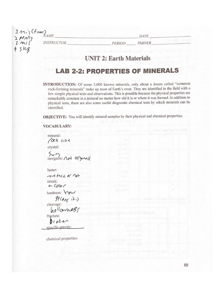 Lab 2-2 Properties of Minerals | PDF