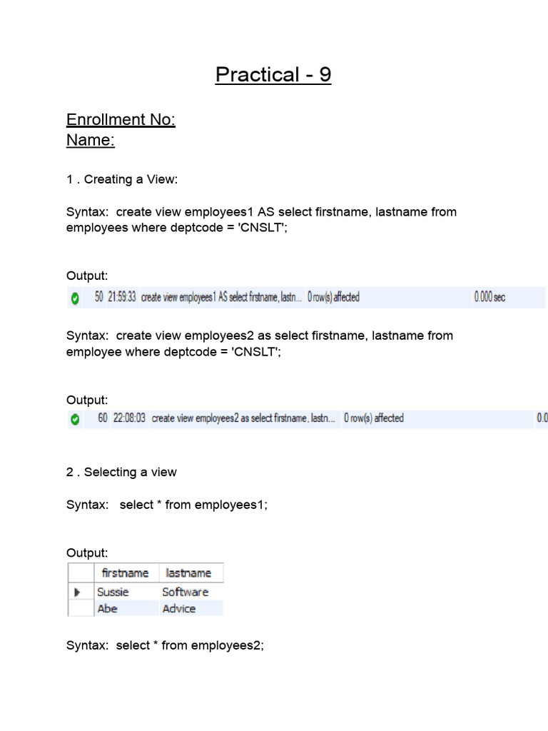 Practical - 9 DBMS | PDF