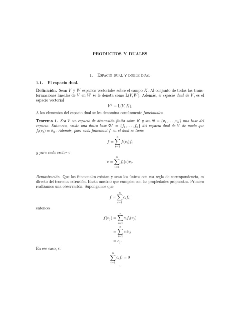 Dual | PDF | Mapa lineal | Base (álgebra lineal)