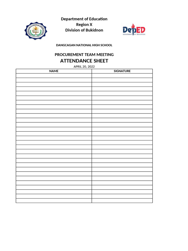 Attendance Shhet | PDF