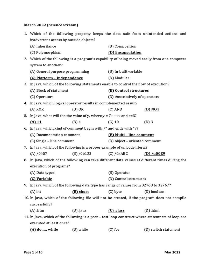 March 2022 (Science Stream) | PDF | Html Element | Class (Computer ...