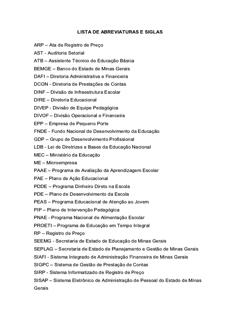 Lista de Abreviaturas e Siglas 2024 | PDF