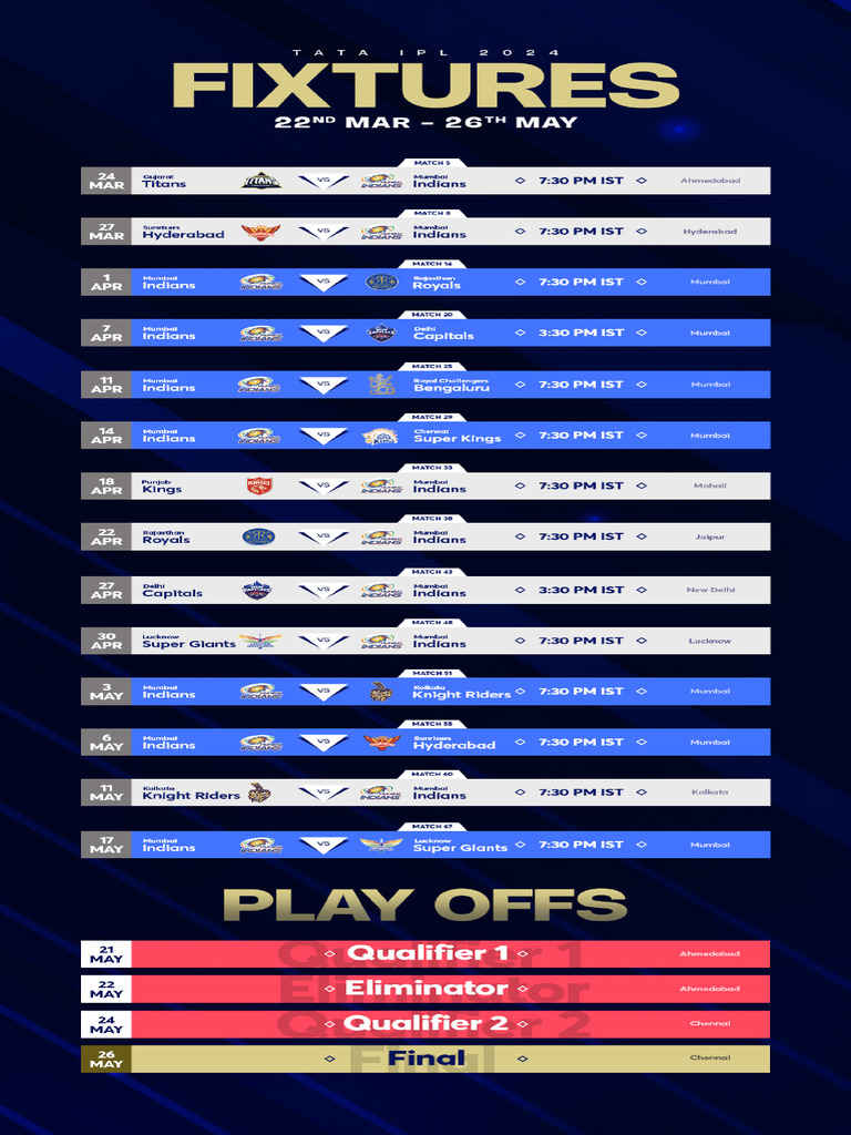 IPL Fixtures 2024 | PDF