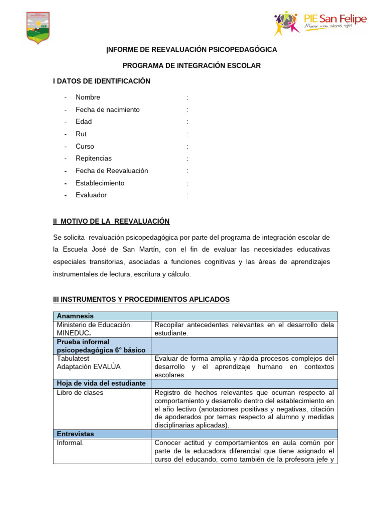 informe formato | PDF | Evaluación | Aprendizaje