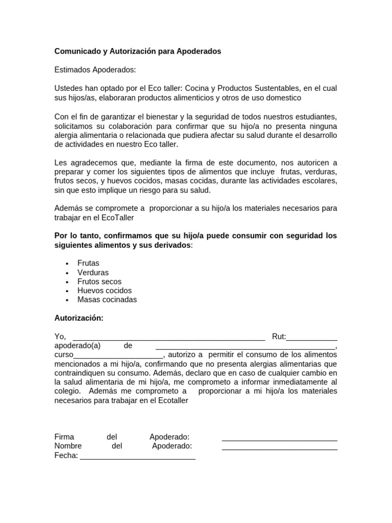 Comunicado y Autorización para Apoderados | PDF